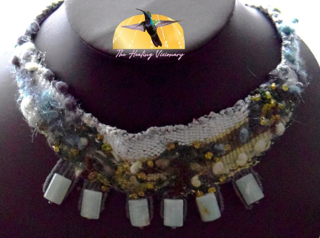 Blue Himalayan Treeline: Handwoven Tapestry Necklace, Spiritual Art ...