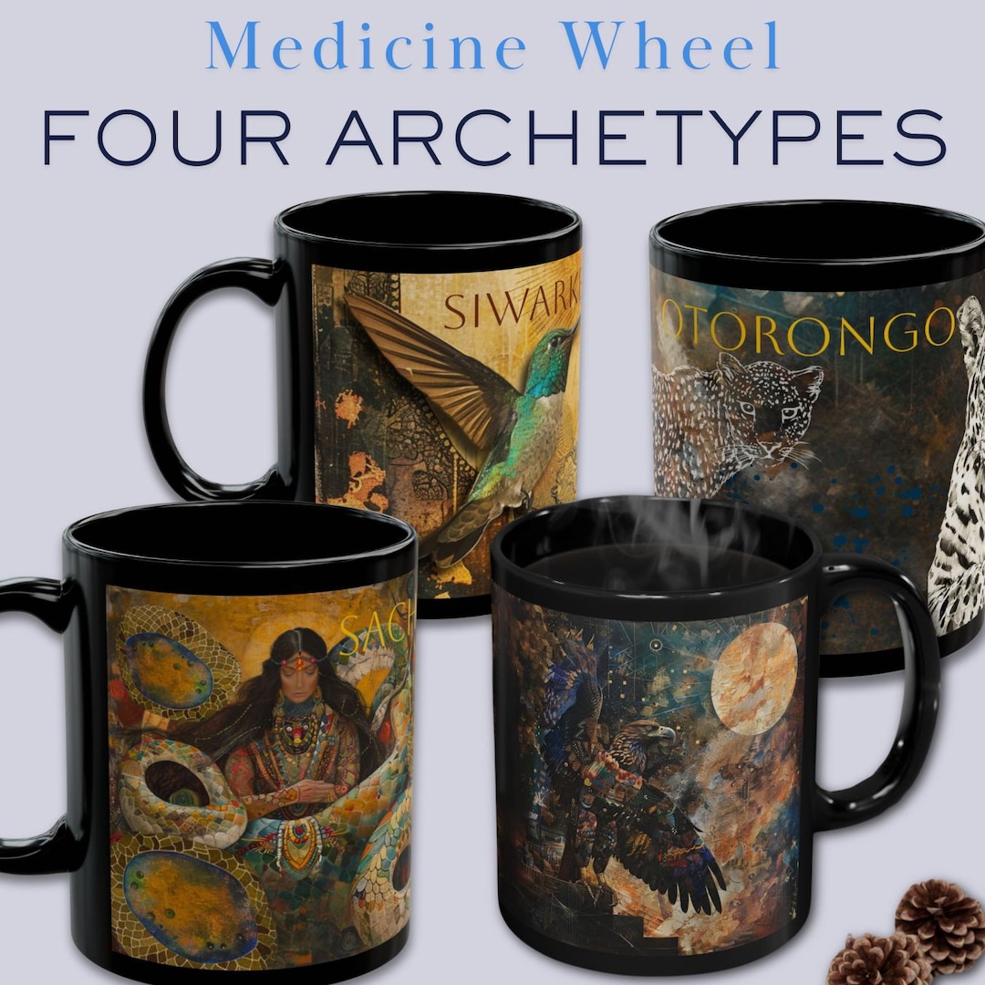 Andean Medicine Wheel Mugs Set of Four Power Animals of Transfiguration ...