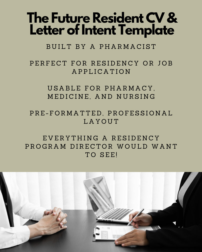 Residency CV and Letter of Intent Word Template for Pharmacy, Medicine ...