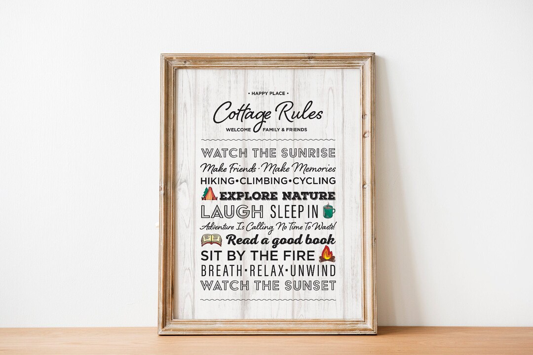 Cottage Rules, Cottage Decor, Wall Art, Lake House, Download, Print ...