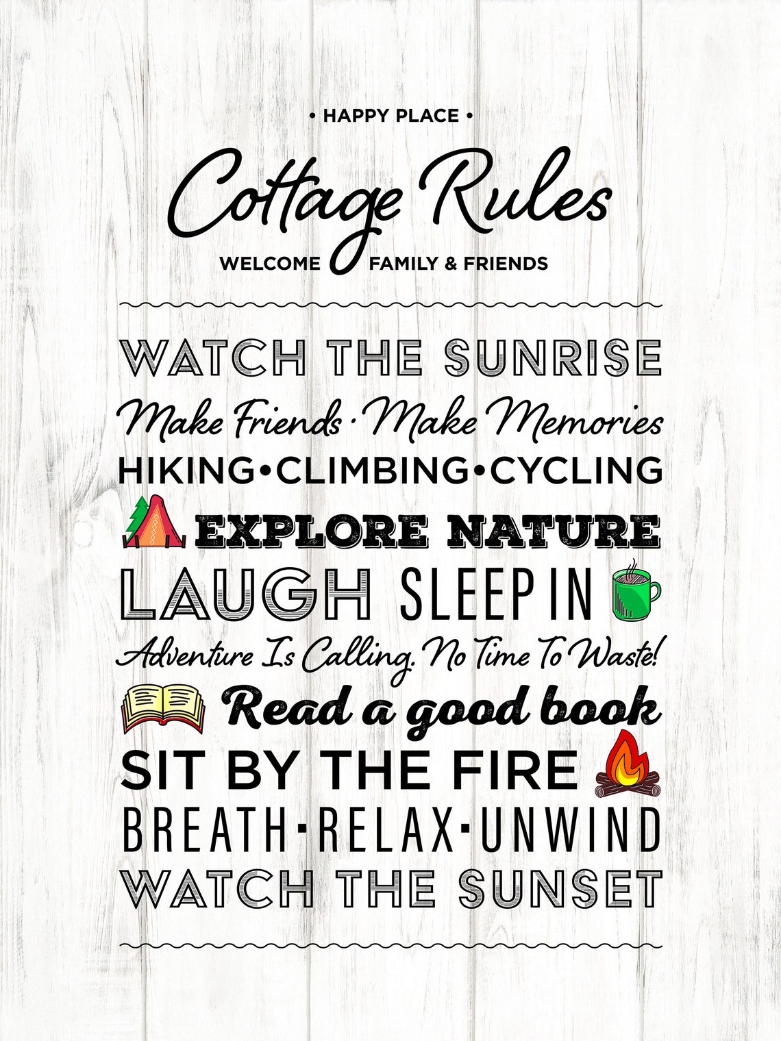 Cottage Rules, Cottage Decor, Wall Art, Lake House, Download, Print ...