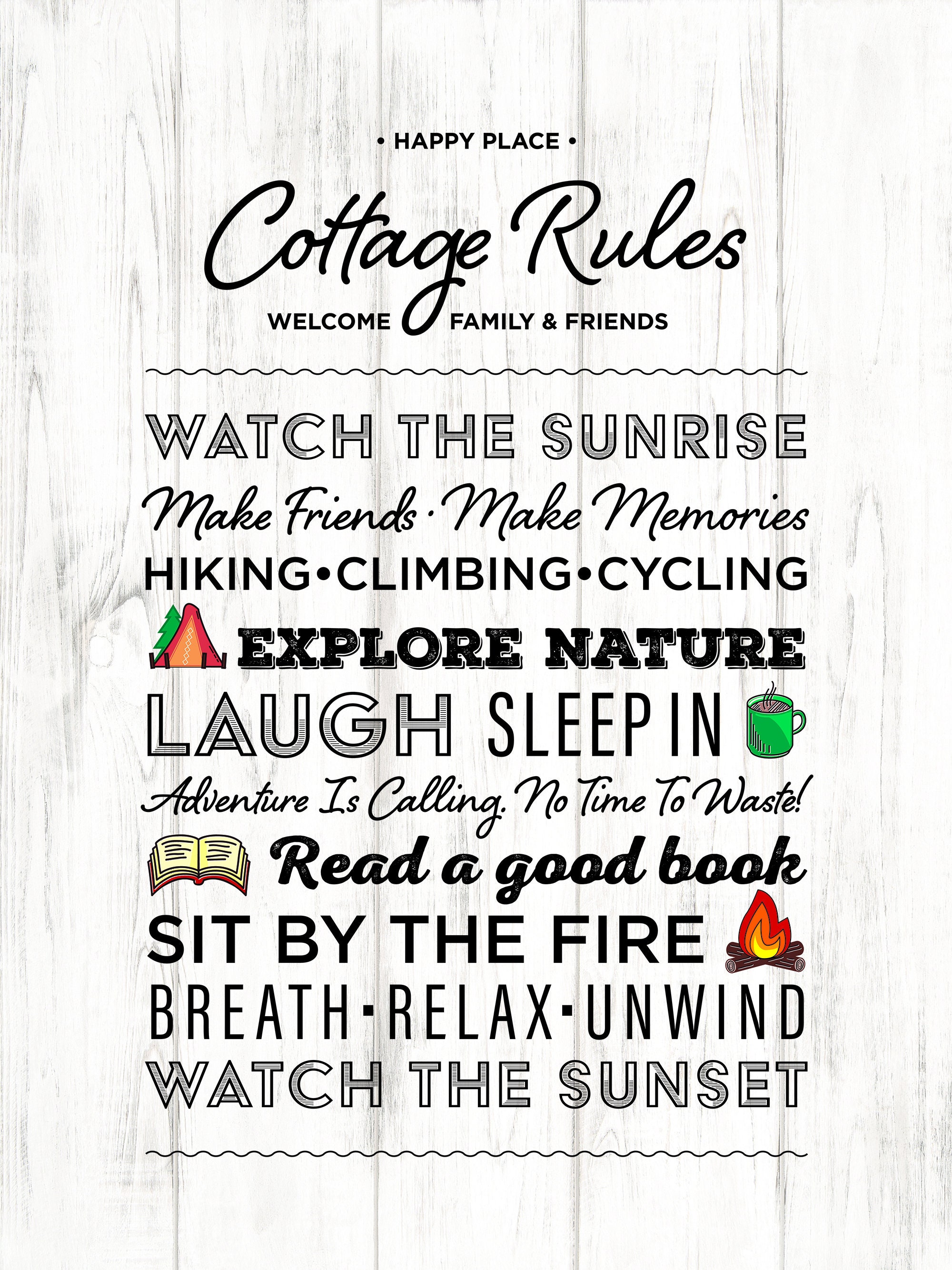 Cottage Rules, Cottage Decor, Wall Art, Lake House, Download, Print ...