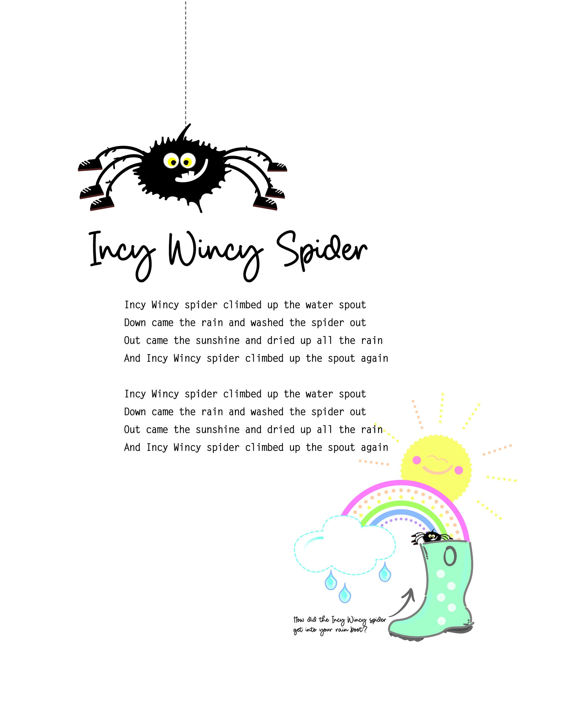 Incy Wincy Spider, Printable Nursery Wall Art, Nursery Prints, Children ...
