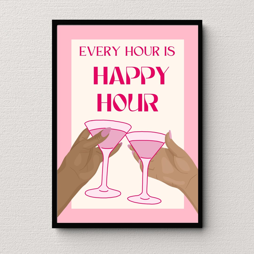 Happy Hour Print | Fun Colourful Wall Art | A5 A4 A3 Prints - Etsy