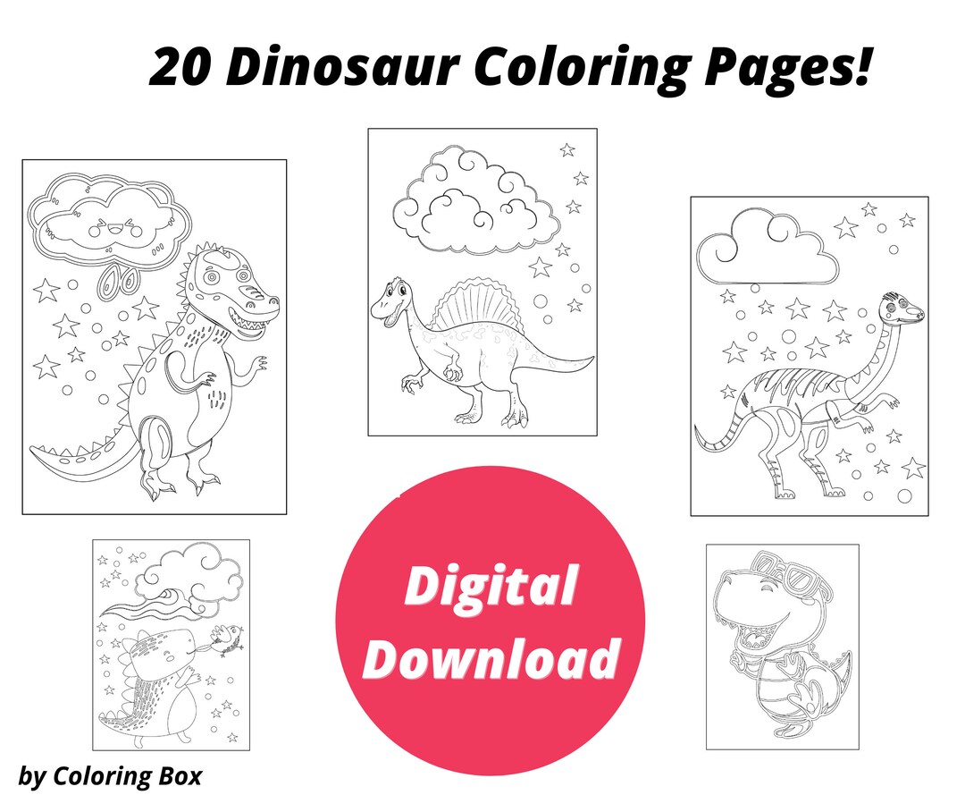 20 Dinosaur Coloring Pages for Kids - Etsy
