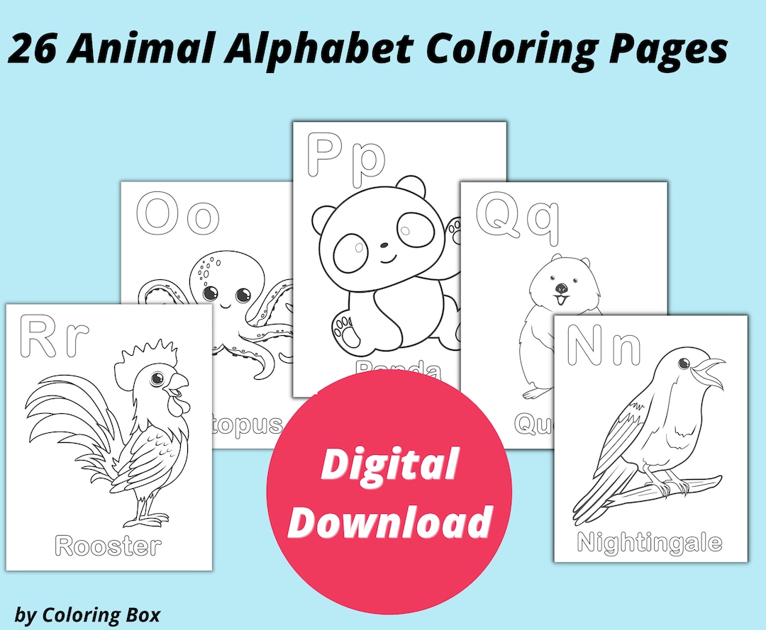 Kids Animal Alphabet Coloring Pages - Etsy