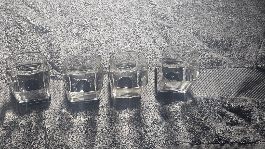 Vintage Pair of Square Glassware, Black Pedestal Bases, Mid Century ...