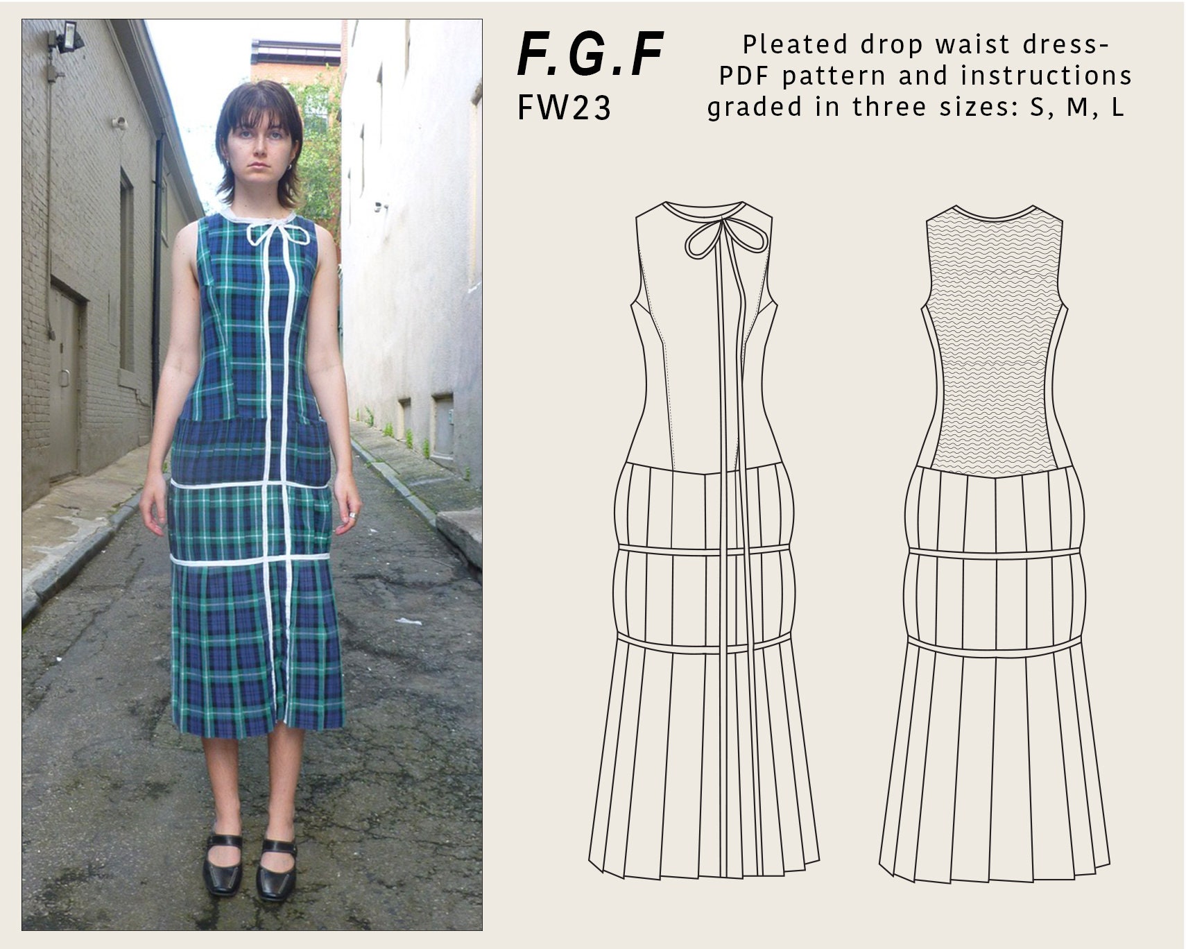 Pleated Drop Waist Dress With Bow, Sewing Pattern PDF - Etsy Pleated Drop Waist Dress With Bow, Sewing Pattern PDF - Etsy