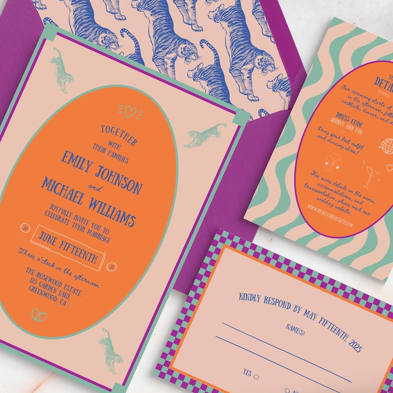 Quirky Wedding Suite Funky, Wavy Border, Handdrawn Style, Customizable ...