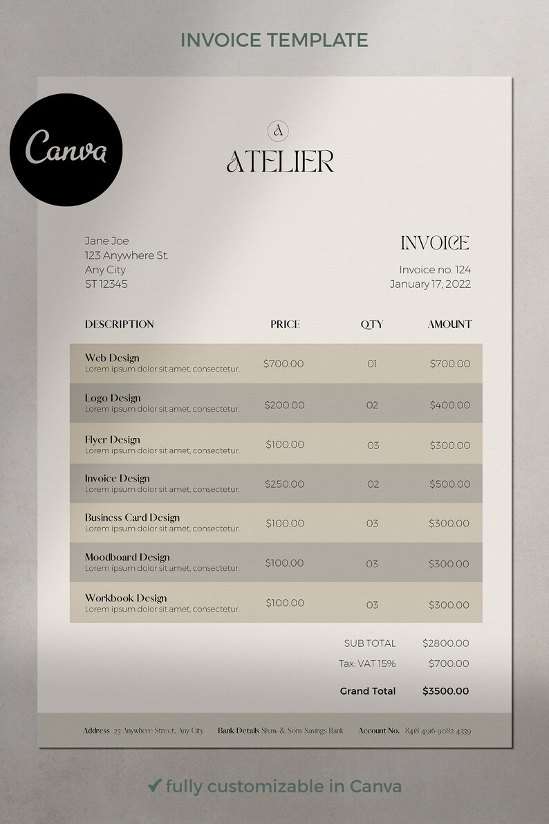 Invoice Template Download Canva Invoice Template Invoice - Etsy