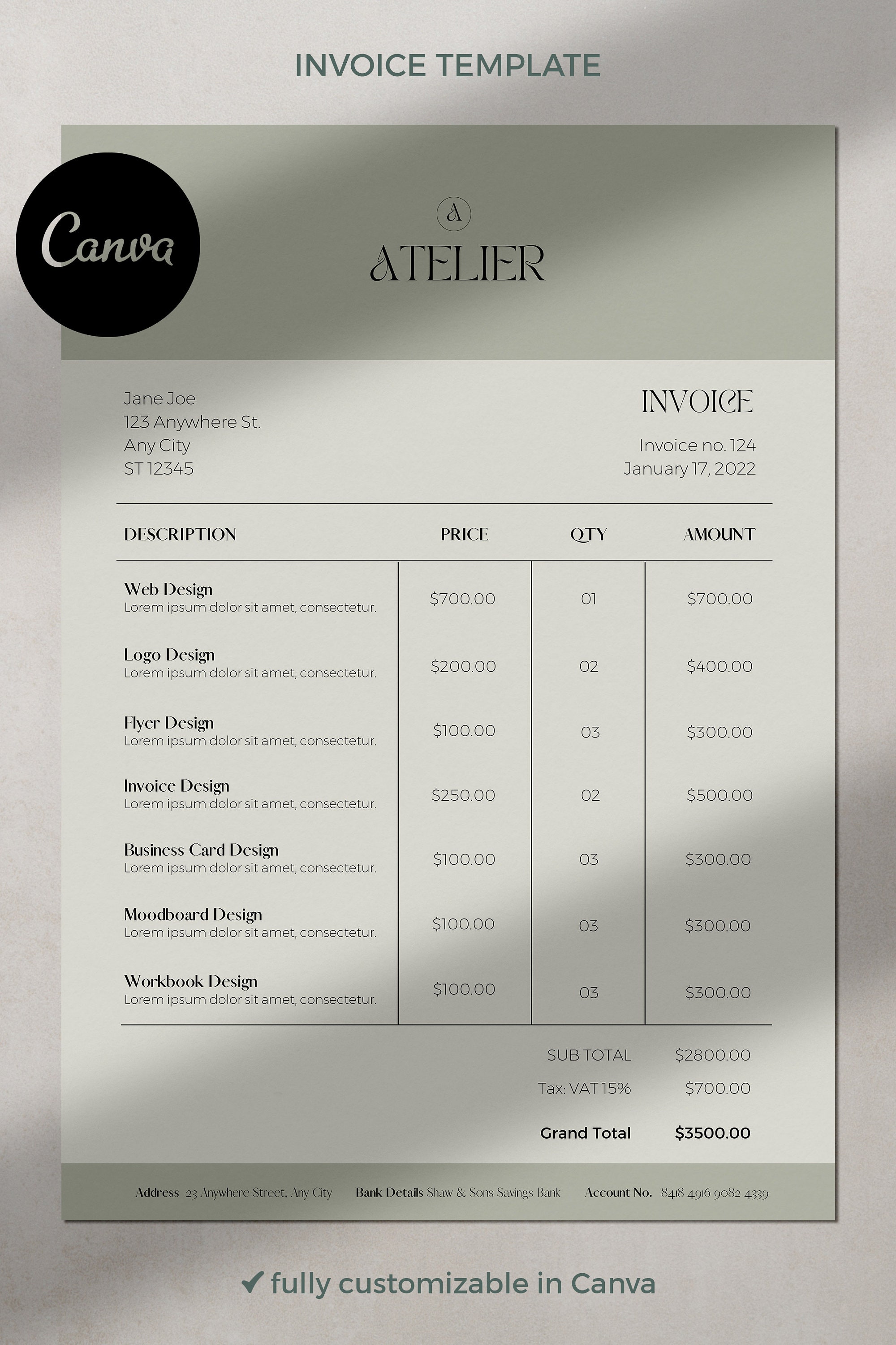Invoice Template Download Canva Invoice Template Invoice - Etsy