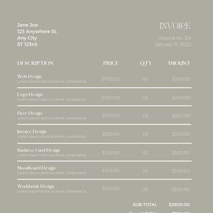 INVOICE TEMPLATE Simple Invoice Design in Green Color | Etsy