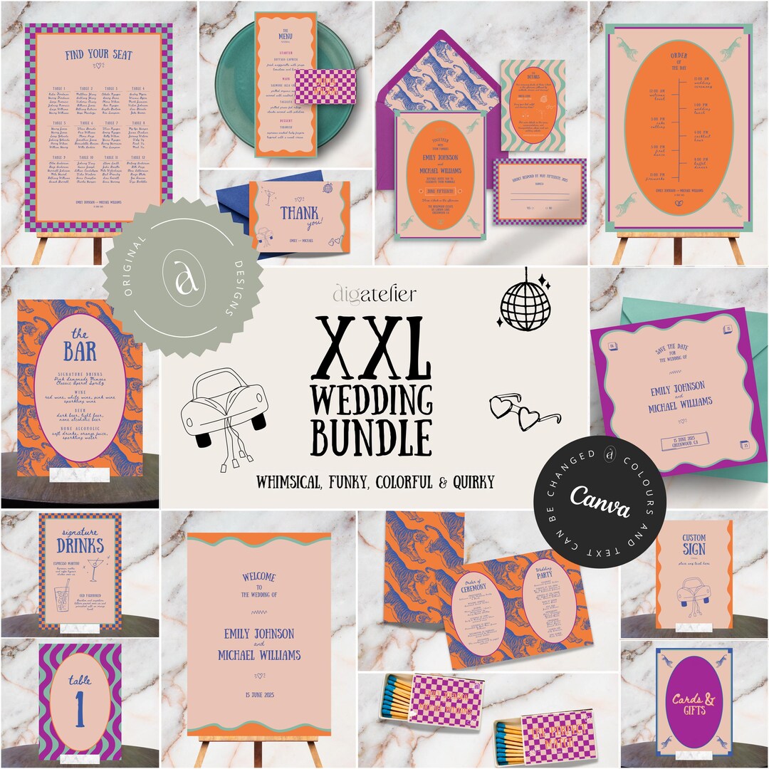 Editable Canva XXL Wedding Template Bundle – Funky All-in-one Suite ...