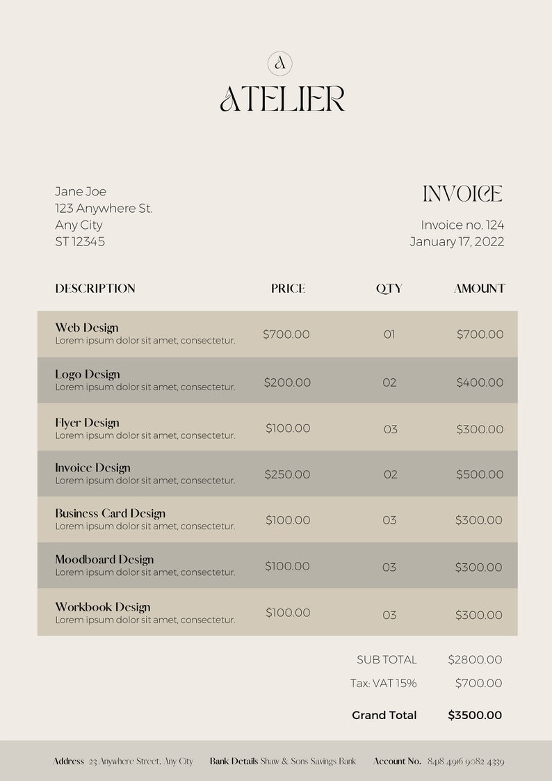 Invoice Template Download Canva Invoice Template Invoice - Etsy