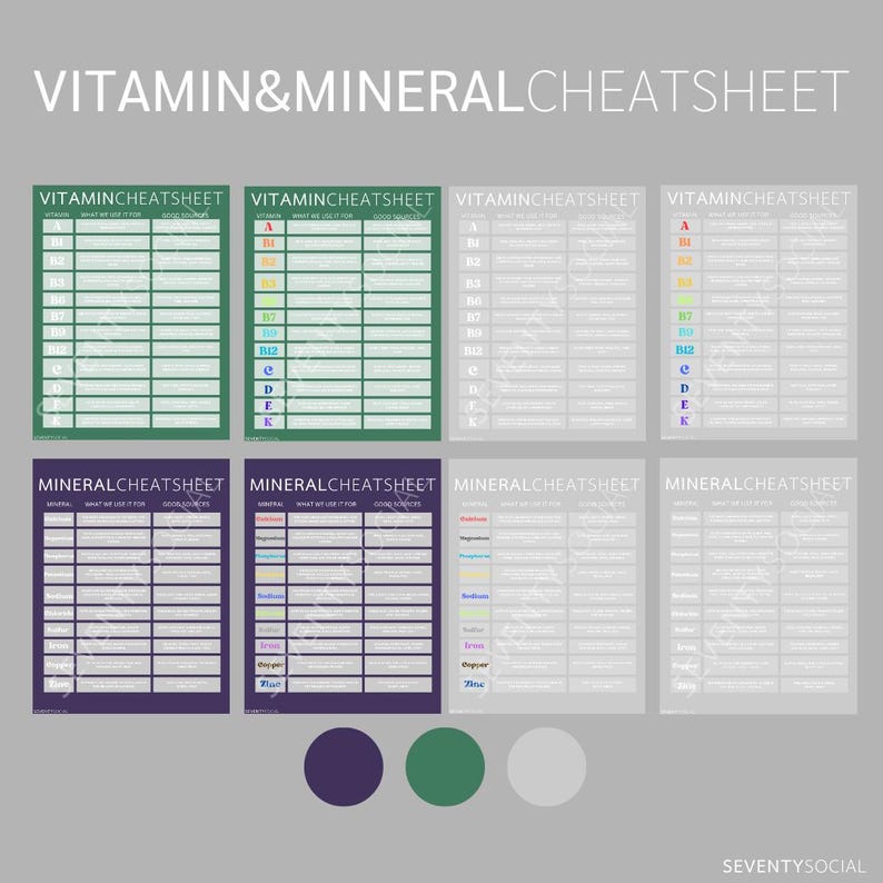 Vitamin & Mineral Cheat Sheet Nutrition Wellness Digital Guide Chart ...