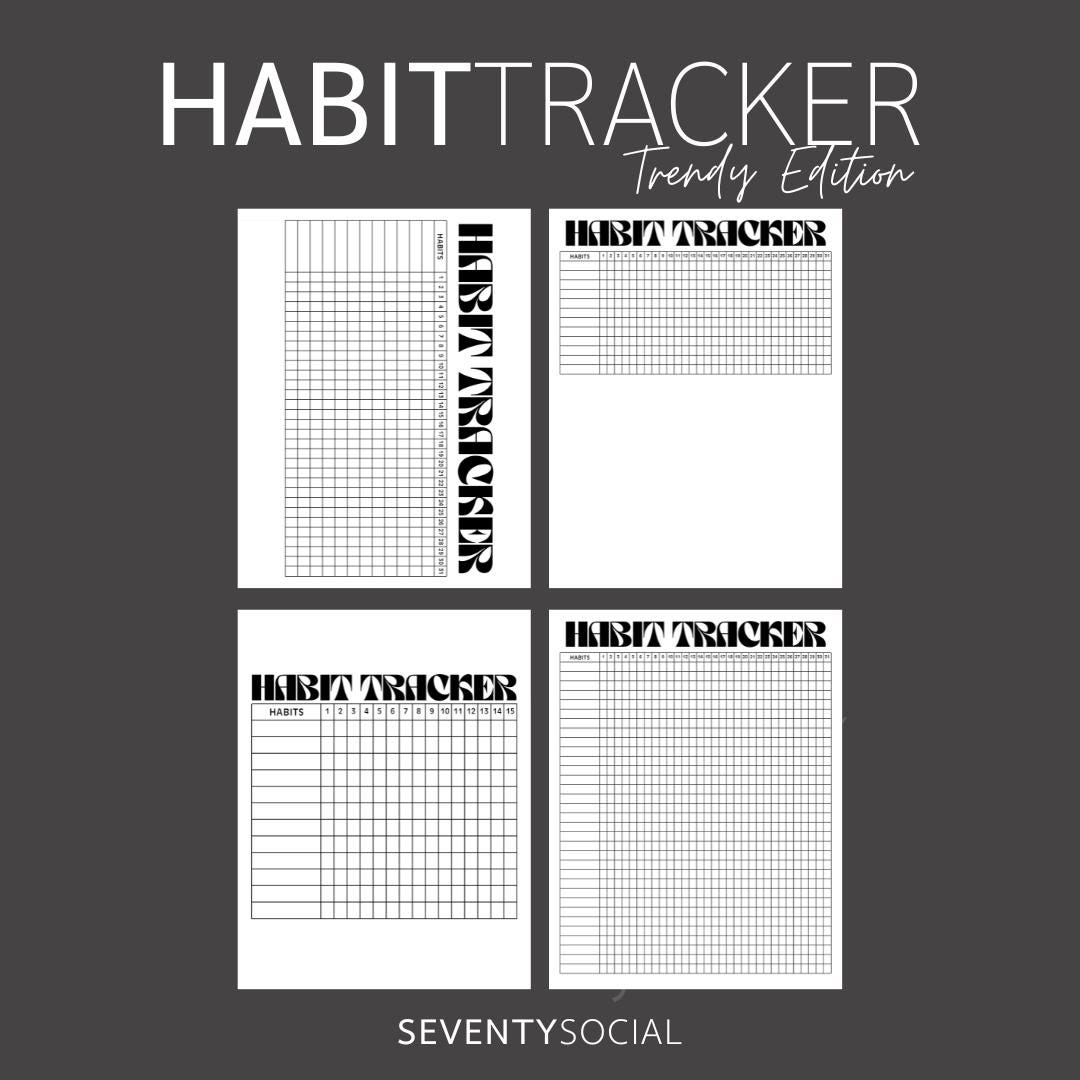 Trendy Trackers | 4 Habit Tracker Sheet | Nutrition Wellness | Digital ...