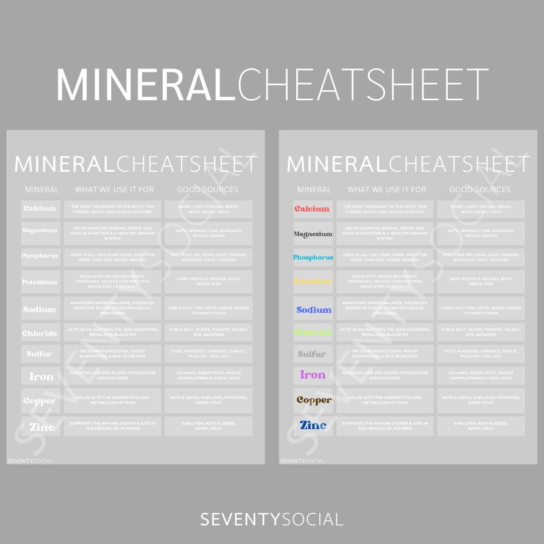 Mineral Cheat Sheet Nutrition Wellness Digital Guide Chart Poster 8.5 X ...