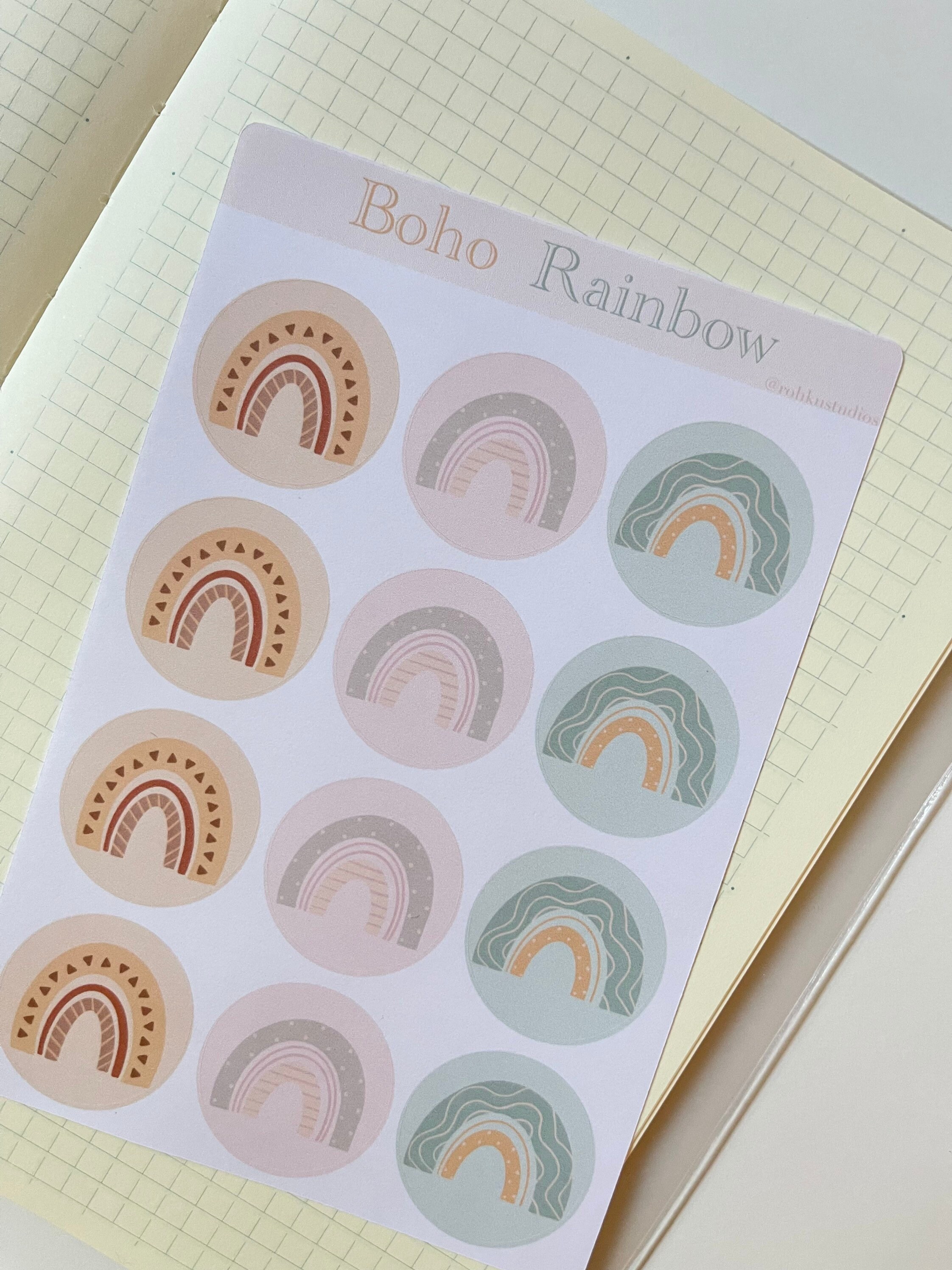 Boho Rainbow Circle Sticker Sheet, Cute Circle Sticker Sheet, Aesthetic ...