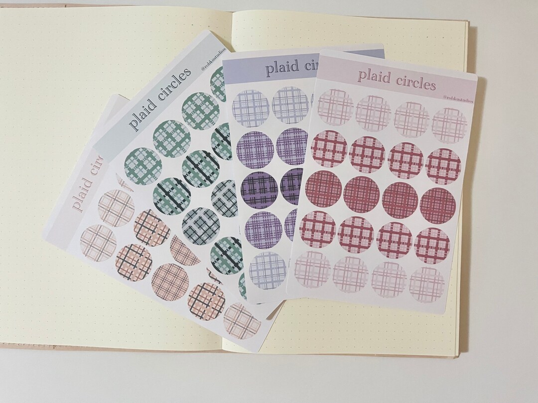 Vintage Plaid Circle Stickers, Cozy Planner Stickers - Etsy