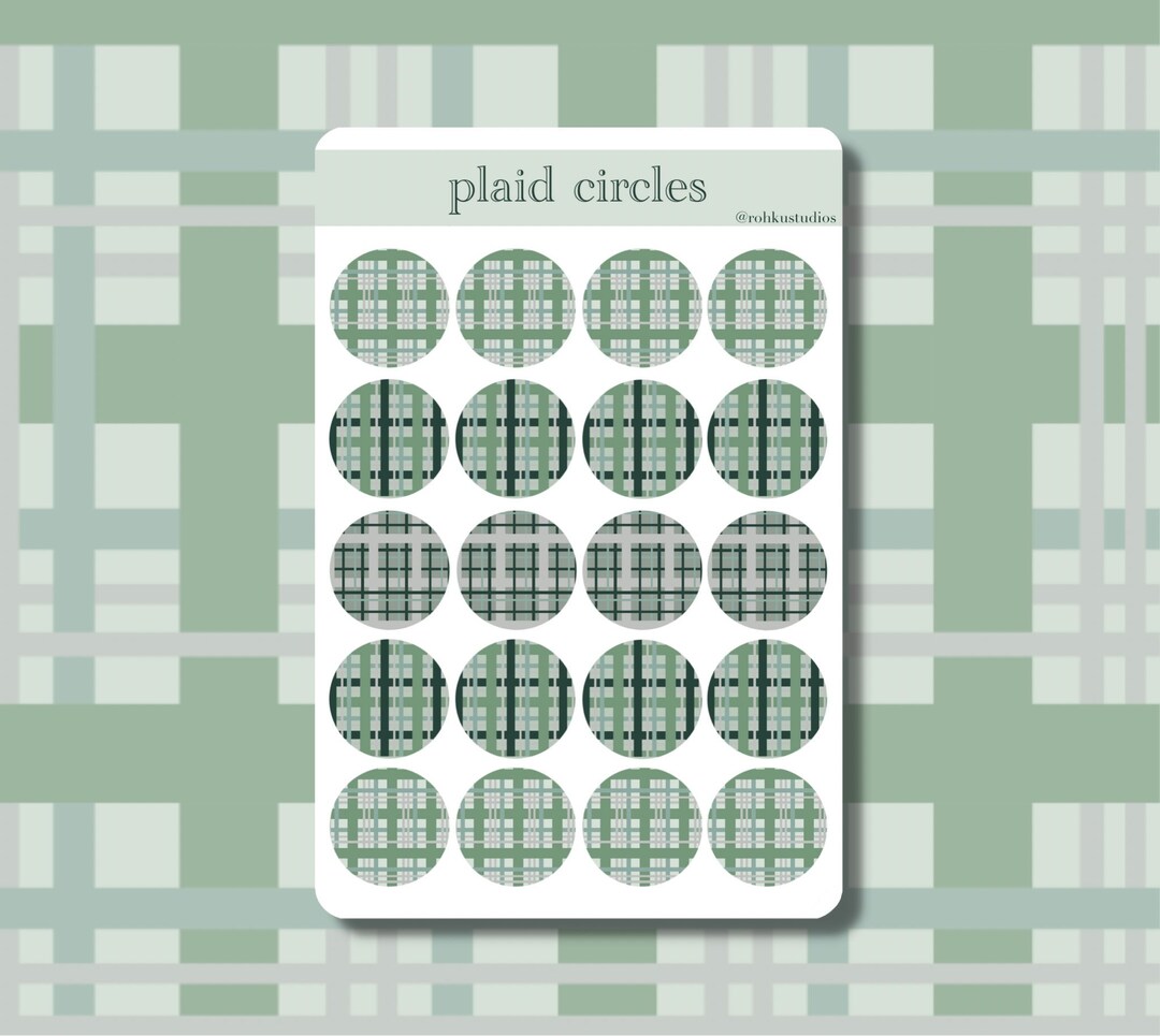 Green Plaid Circle Stickers, Bullet Journal Planner Stickers - Etsy