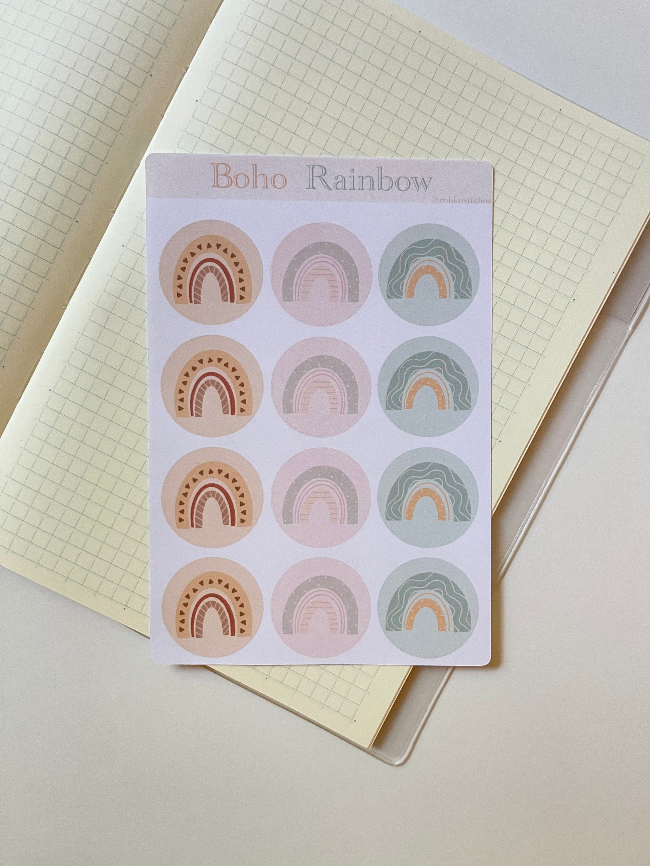 Boho Rainbow Circle Sticker Sheet, Cute Circle Sticker Sheet, Aesthetic ...