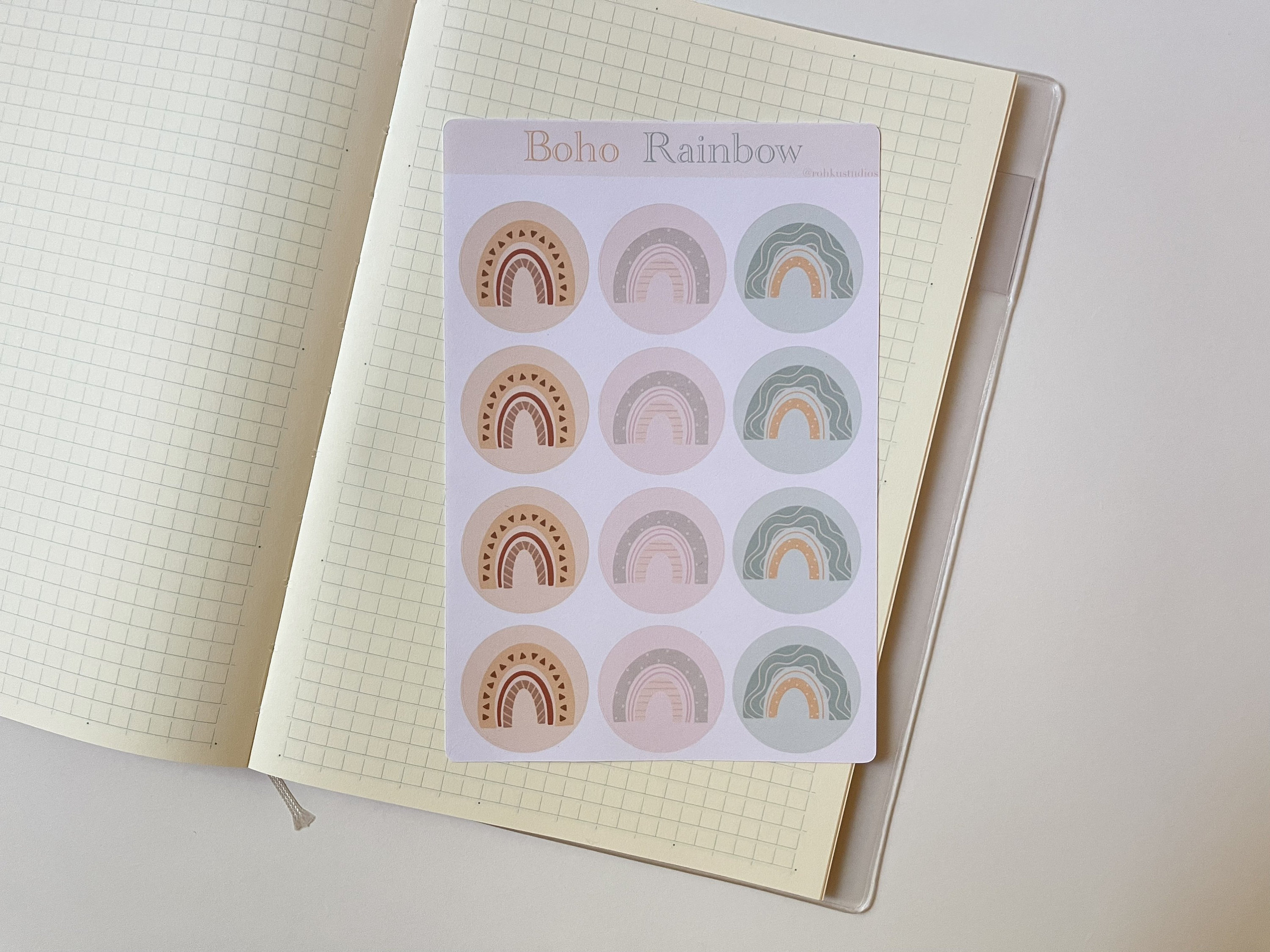 Boho Rainbow Circle Sticker Sheet, Cute Circle Sticker Sheet, Aesthetic ...