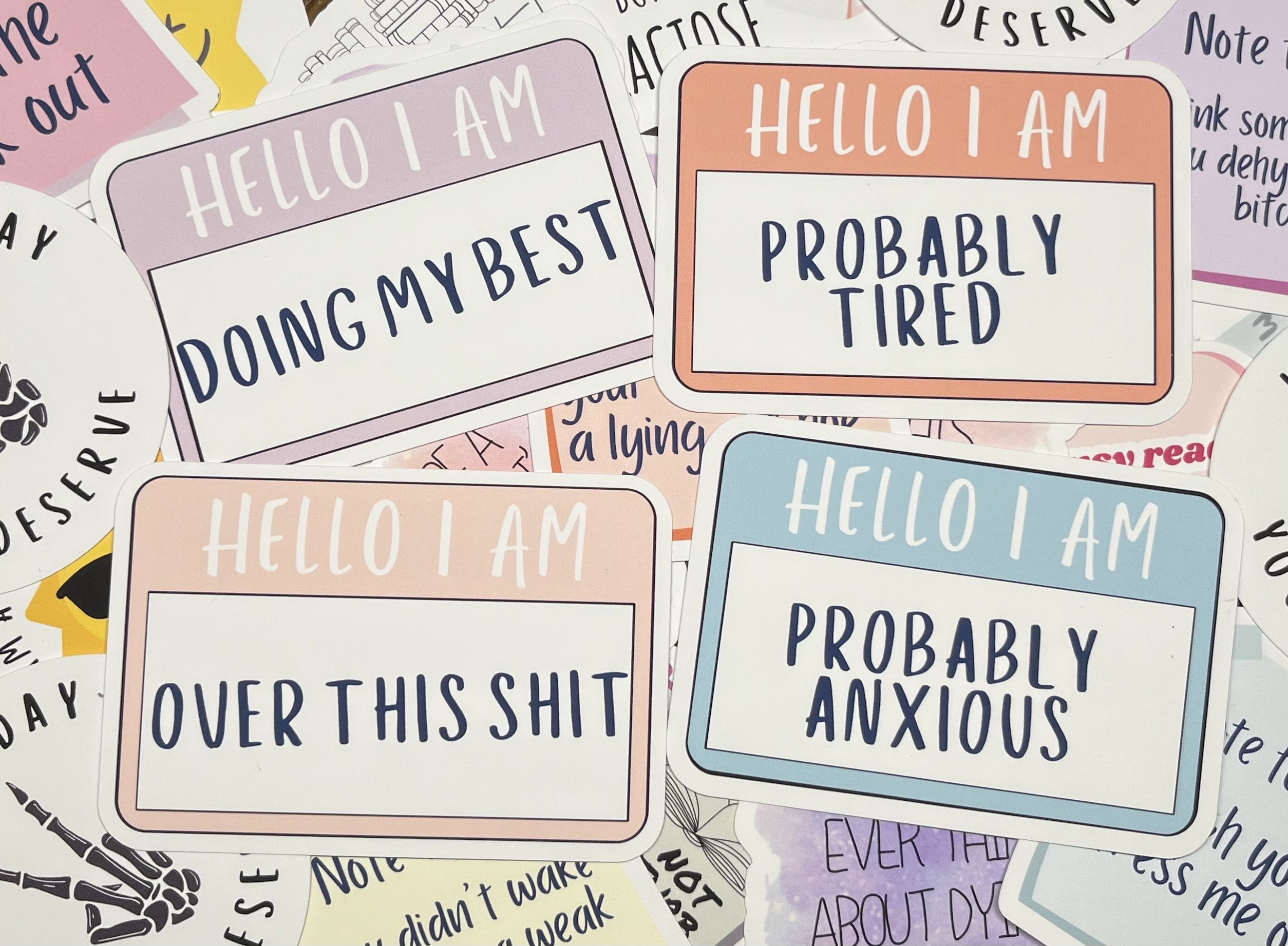 Funny Name Tag Stickers, Hello I Am, Anxiety, Over It, Doing My Best ...