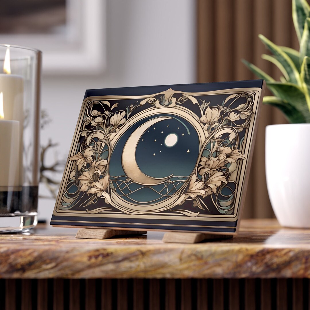 Art Nouveau & Art Deco Crescent Ceramic Tile, Ornate 1920s Style ...