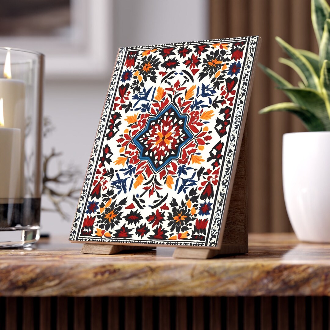 Tatreez Embroidery Art Ceramic Tile, Palestinian Decorative Tile ...