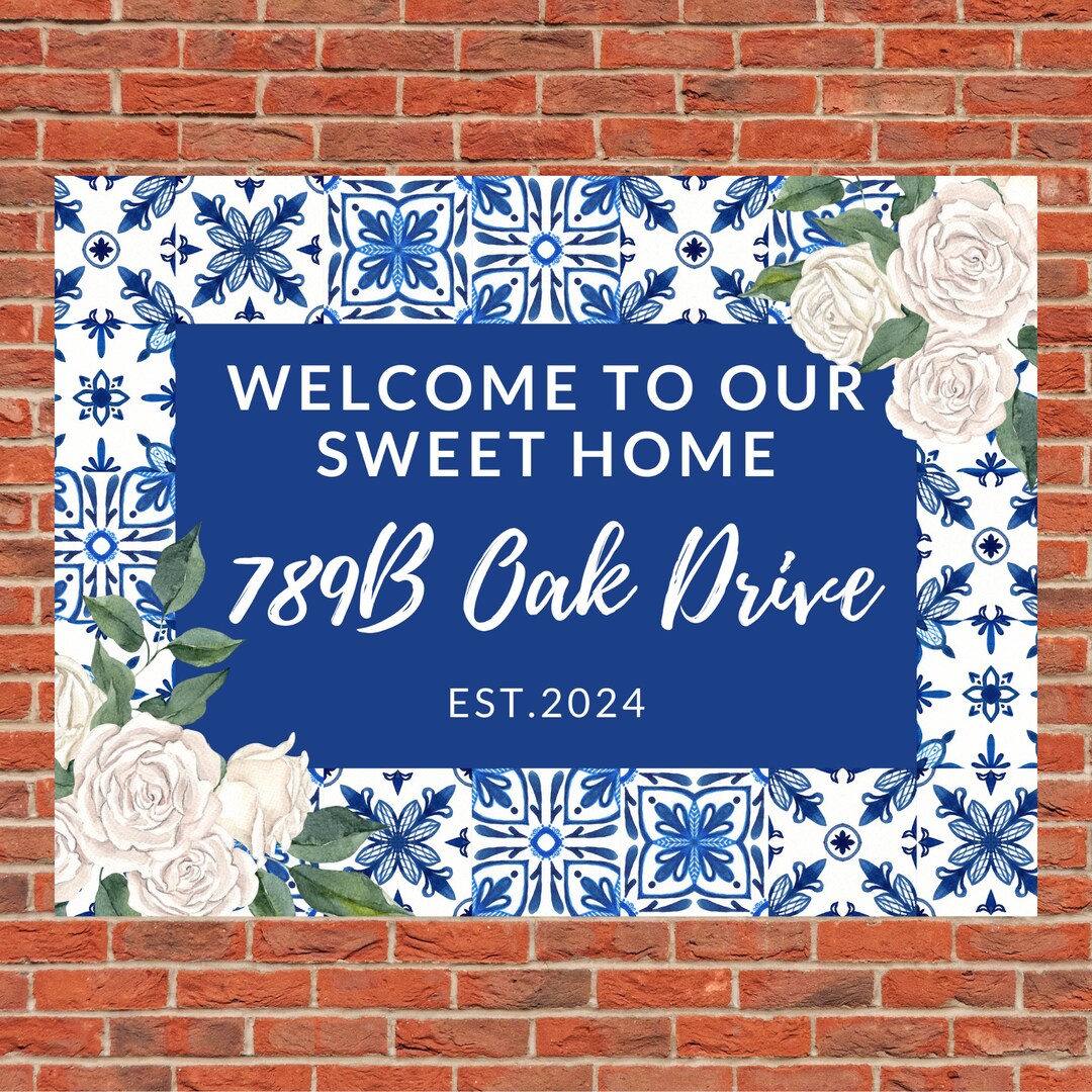 Personalized Welcome Ceramic Address Tile, Modern House Number Sign ...