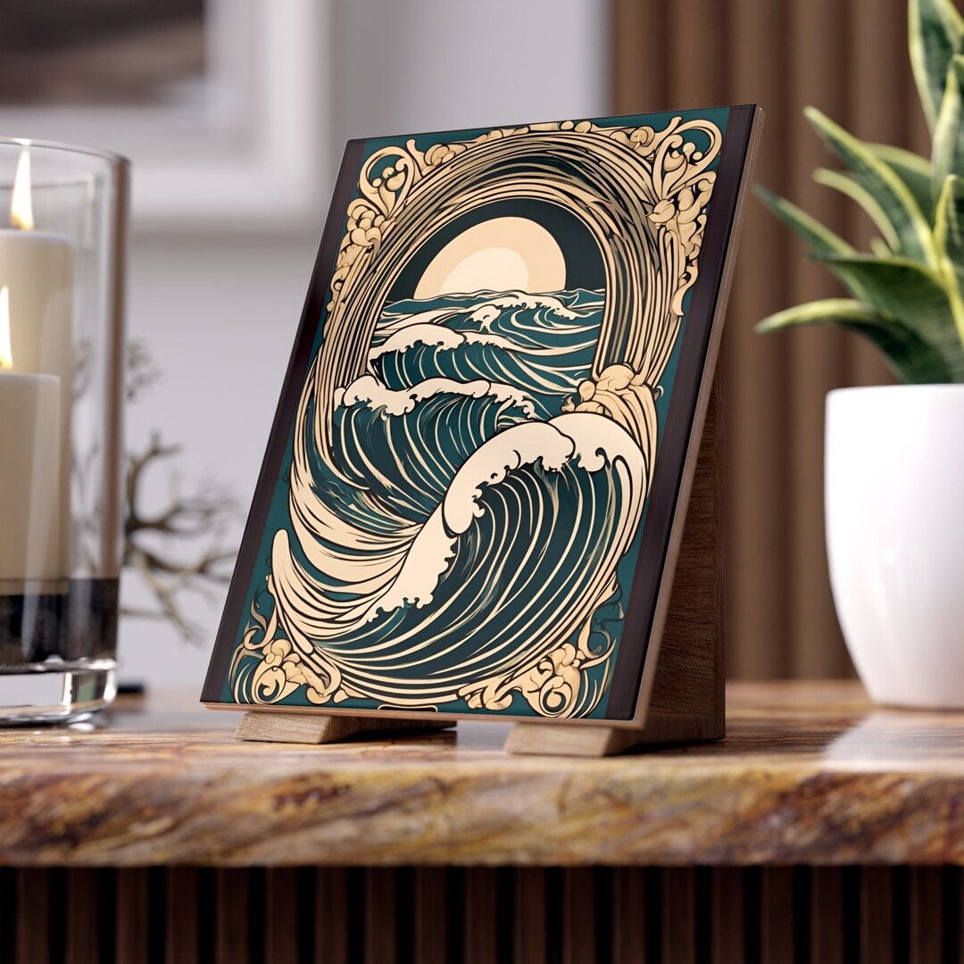 Art Nouveau & Art Deco Sea Waves Ceramic Tile, Ornate 1920s Style ...