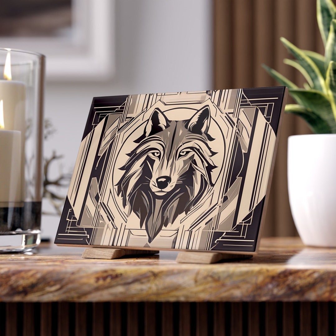 Art Nouveau & Art Deco Wolf Portrait Ceramic Tile, Ornate 1920s Style ...