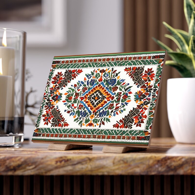 Tatreez Embroidery Art Ceramic Tile, Palestinian Decorative Tile ...