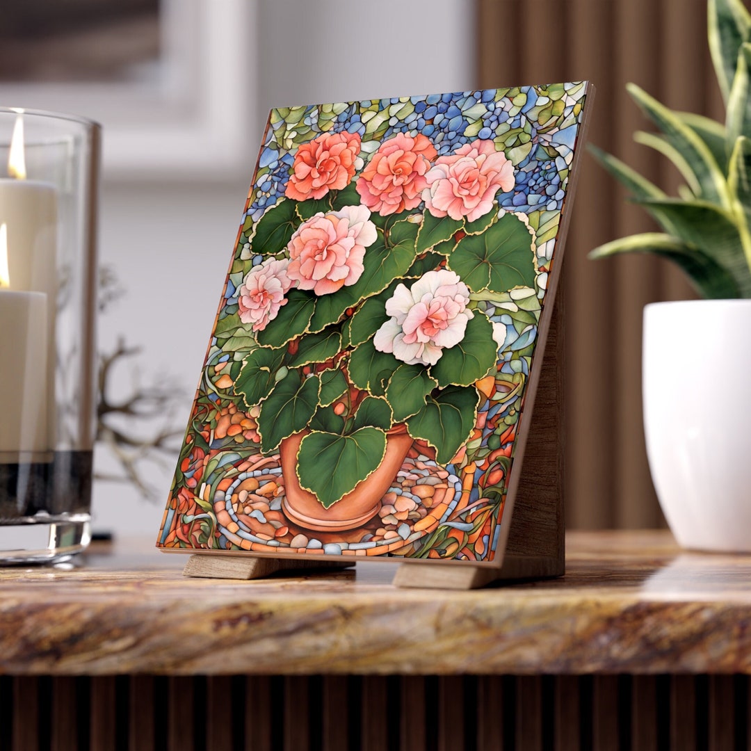 Begonia Patterned Ceramic Tile, House Plant Kitchen Backsplash, 6x8 ...