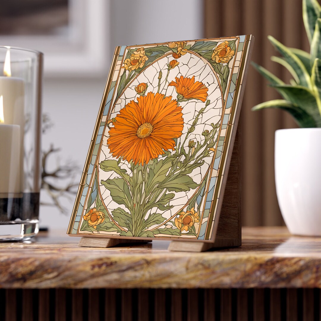 Calendula Patterned Ceramic Tile, House Plant Kitchen Backsplash, 6x8 ...