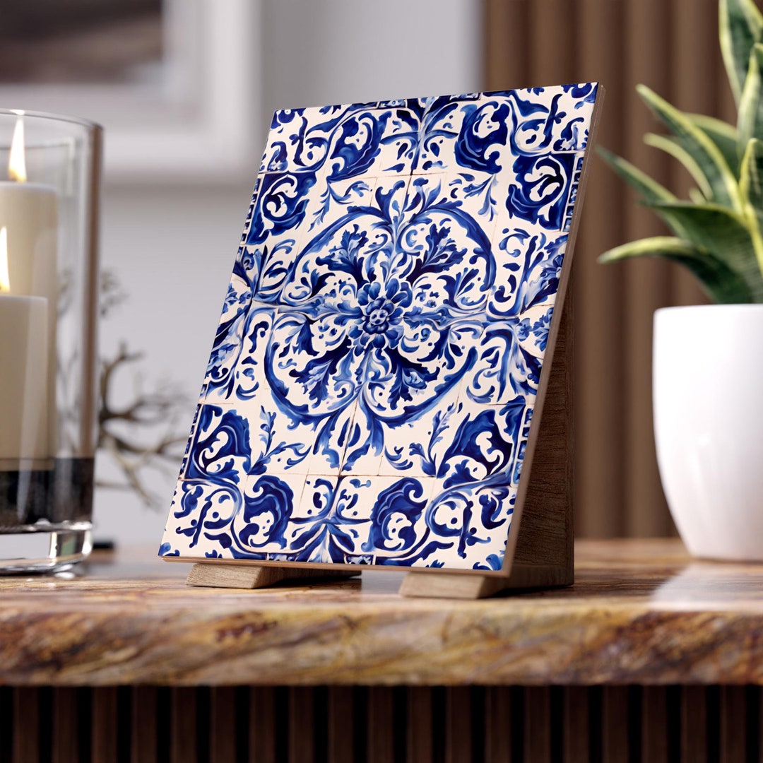 Portuguese Ceramic Tile, Azulejo Pattern Decorative Sign, Unique Blue ...