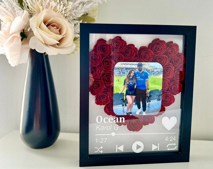 Flower Shadow Box, Personalized Shadow Box, Heart Flower Box, Song Name ...