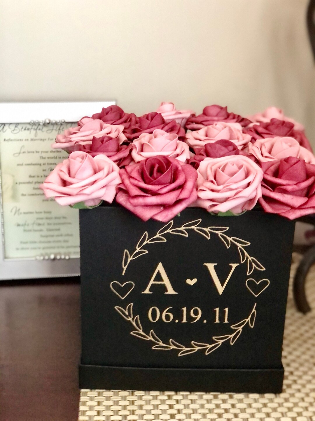Personalized Rose Box With Initials & Date: Engagement Gift, Home Decor ...