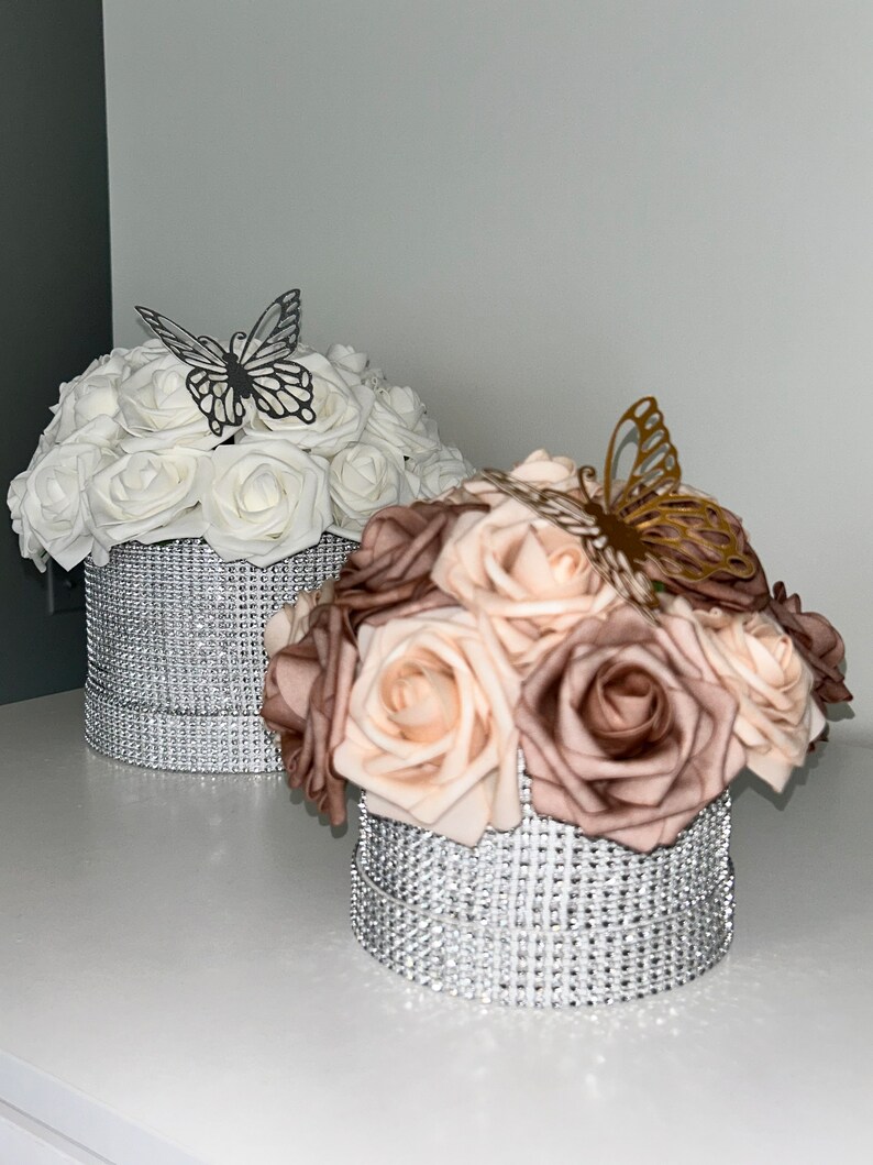 Rhinestone Flower Box Round Bling Box Rose Box Luxury - Etsy