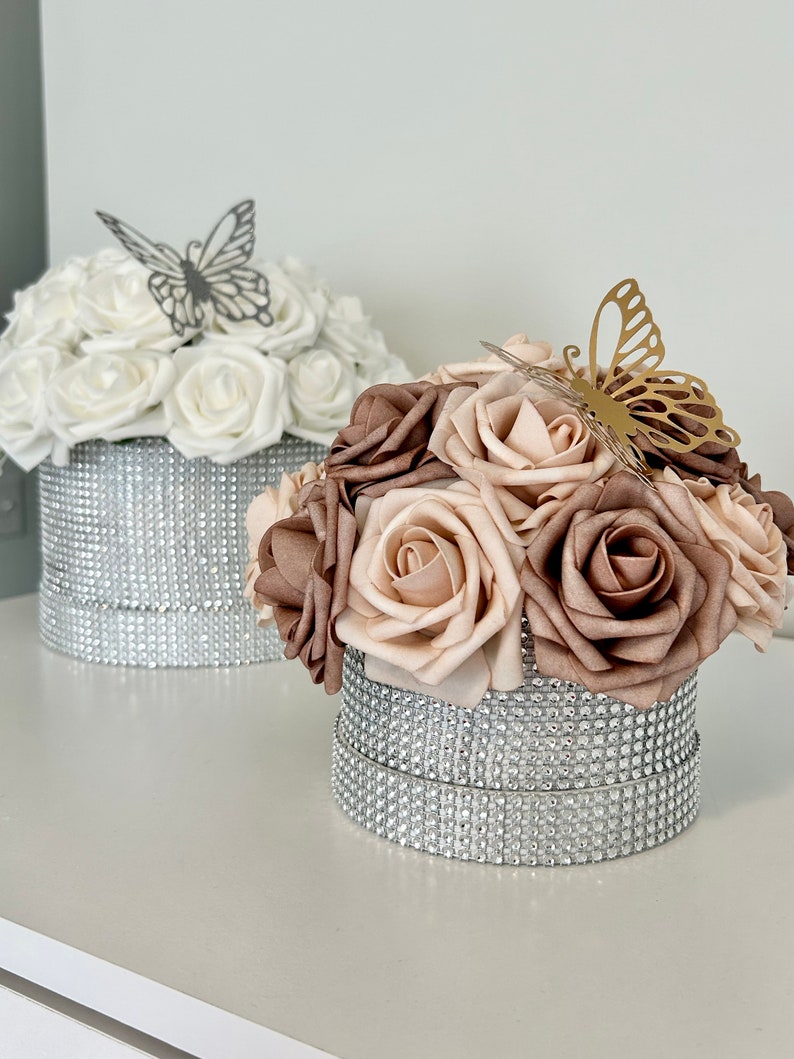 Rhinestone Flower Box Round Bling Box Rose Box Luxury - Etsy