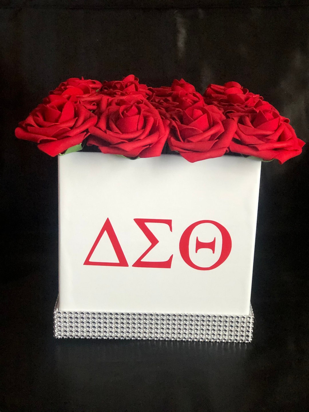 Personalized Sorority Rose Box: Rhinestone Ribbon Decor - Etsy