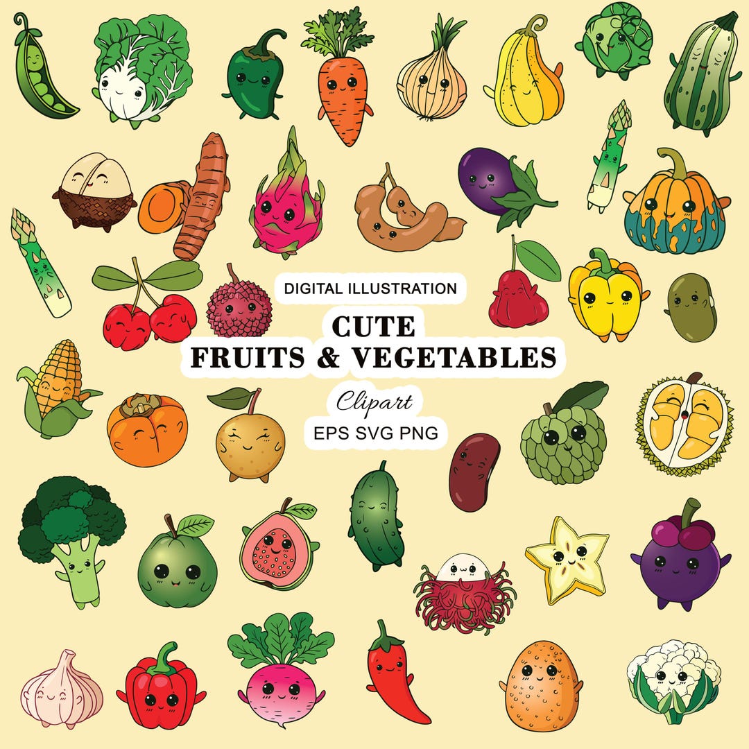 Cute Fruits Clipart, Fruits and Vegetables Clipart, Cute Fruit PNG ...