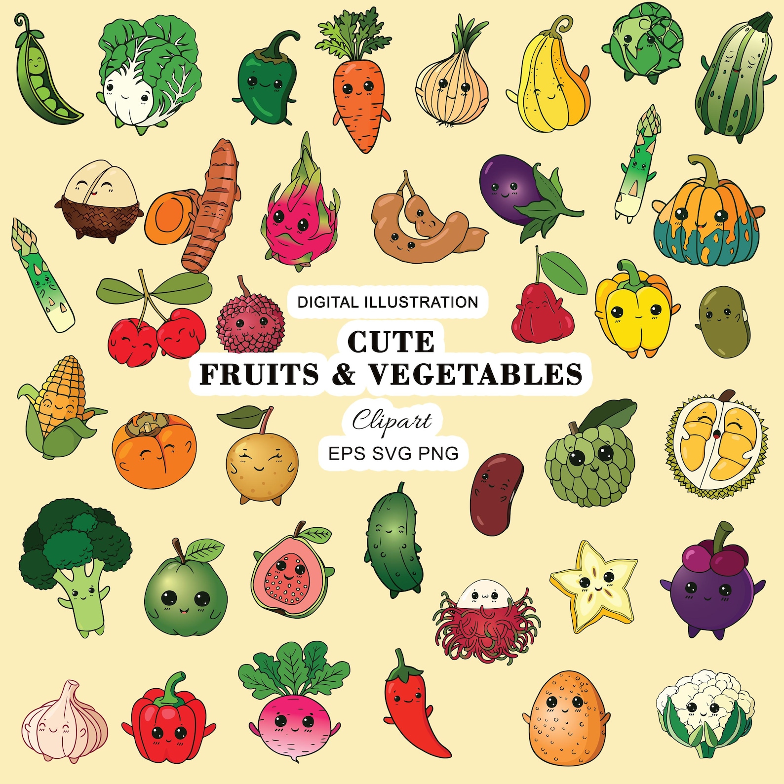 Cute Fruits Clipart, Fruits and Vegetables Clipart, Cute Fruit PNG ...