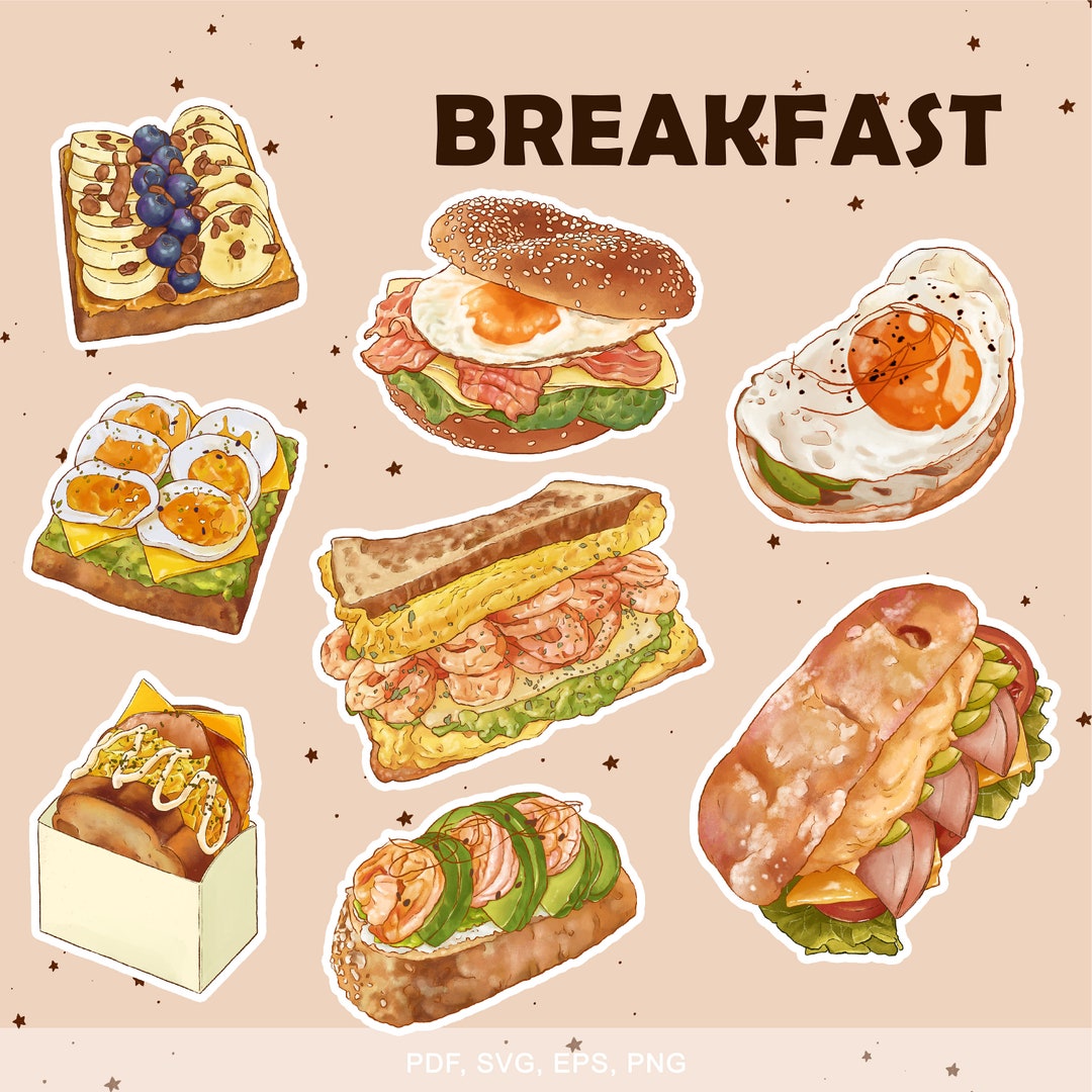 Breakfast Stickers Printable Stickers Food Stickers Toast Stickers ...
