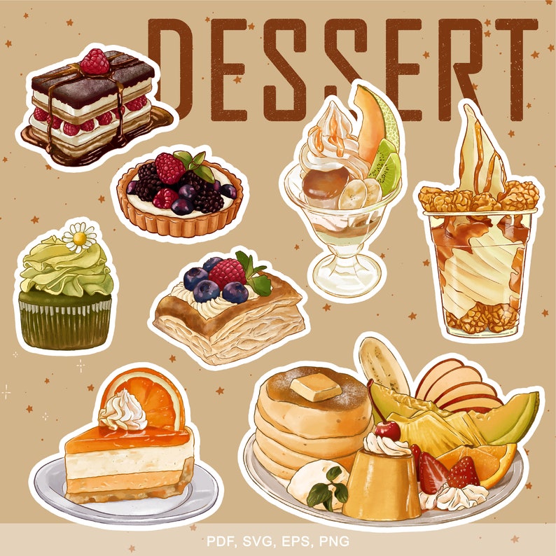 Dessert Stickers Printable Stickers Food Stickers Printable Digital ...