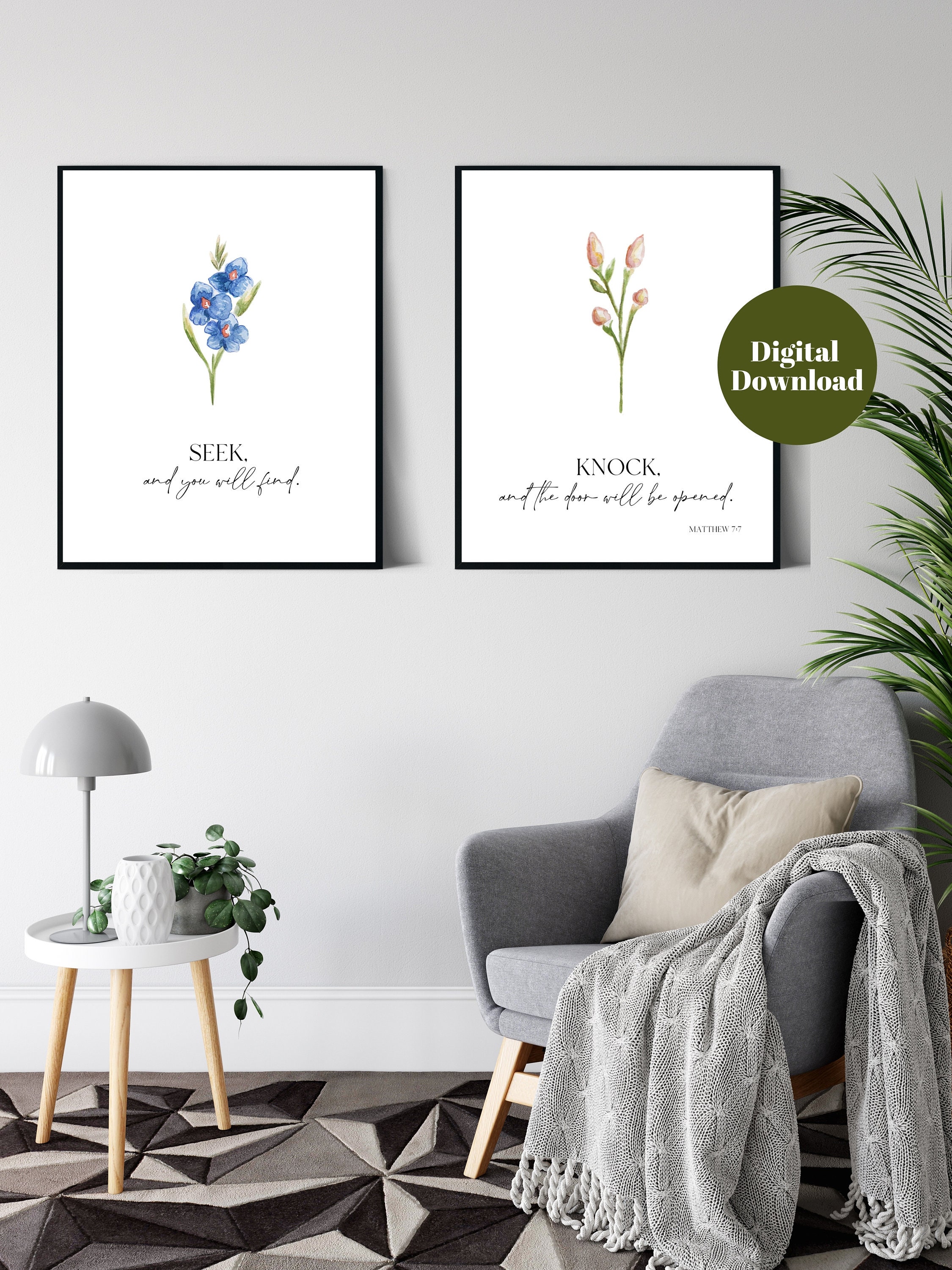 Bible Verse Wall Art | Bible Verse Printable | Matthew 7:7 | Set of Two ...