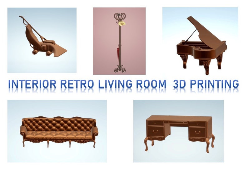 3D STL Files Models Interior Decor Retro Living Room for 3D Printing ...
