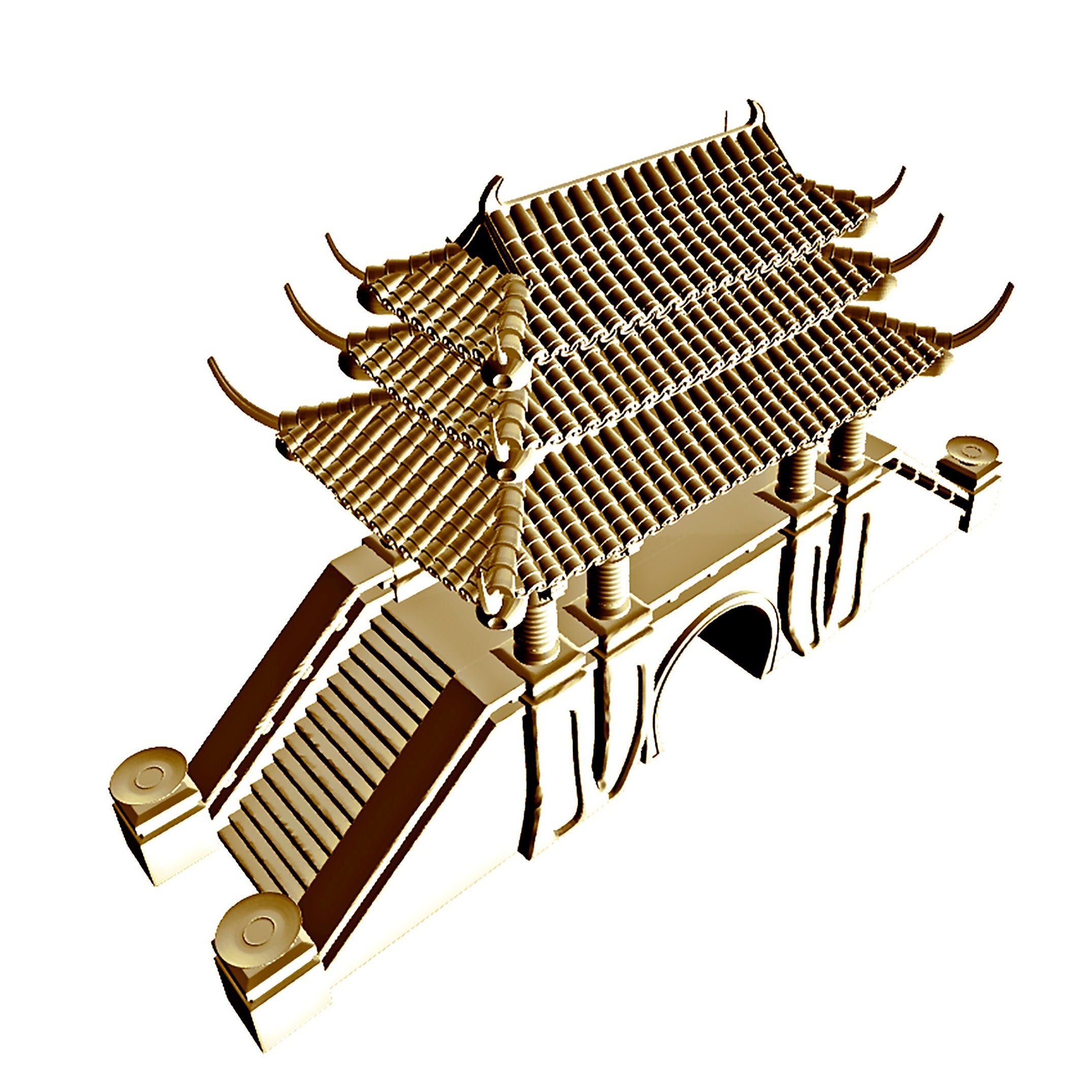 3D STL File Model Chinese Civilization, Pagona in Bridge Diorama ...