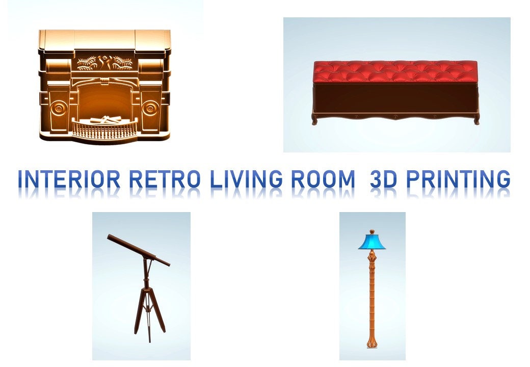 3D STL Files Models Interior Decor Retro Living Room for 3D Printing ...