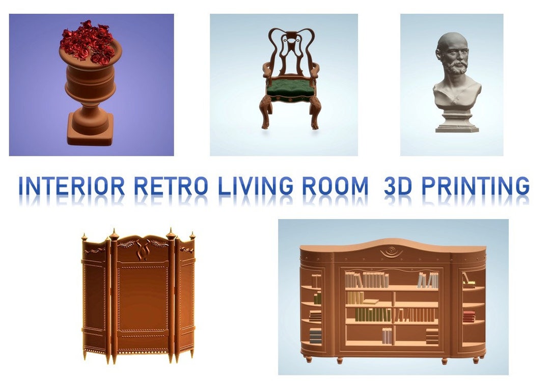 3D STL Files Models Interior Decor Retro Living Room for 3D Printing ...